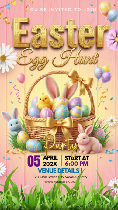 Pink Easter Egg Hunt Party Instagram Story Template | PosterMyWall
