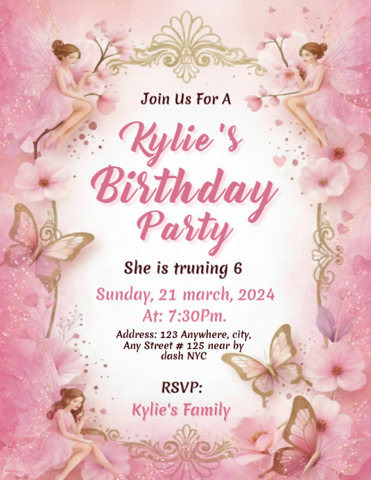 Plantilla de Birthday Party Invitation, Kids Birthday Invitation, Girls ...