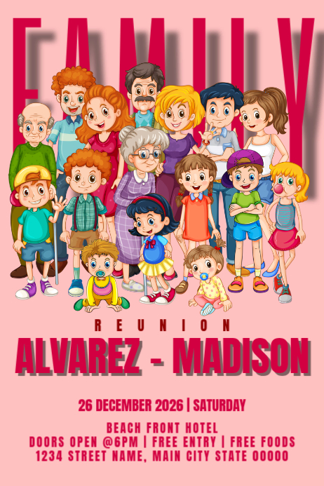 Pink Family Reunion Poster Template | PosterMyWall