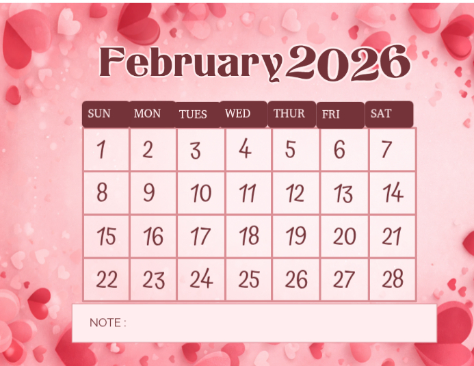 Pink February 2026 Calendar Flyer Template | PosterMyWall