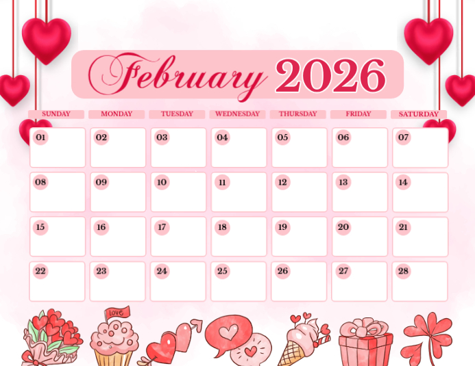 Pink February 2026 Calendar Flyer Template | PosterMyWall
