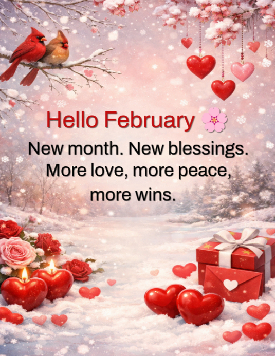 Pink February Greetings Flyer Template | PosterMyWall