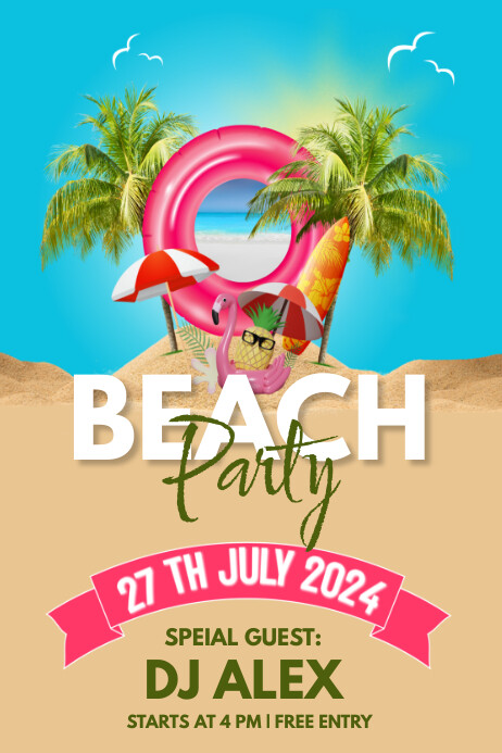 Pink Floral Blue And Beige Vibrant Summer Par Template | PosterMyWall