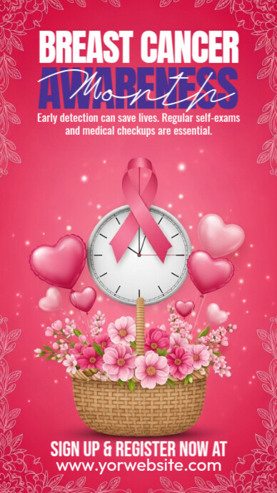 Pink Floral Breast Cancer Awareness Digital Display (9:16) Template ...