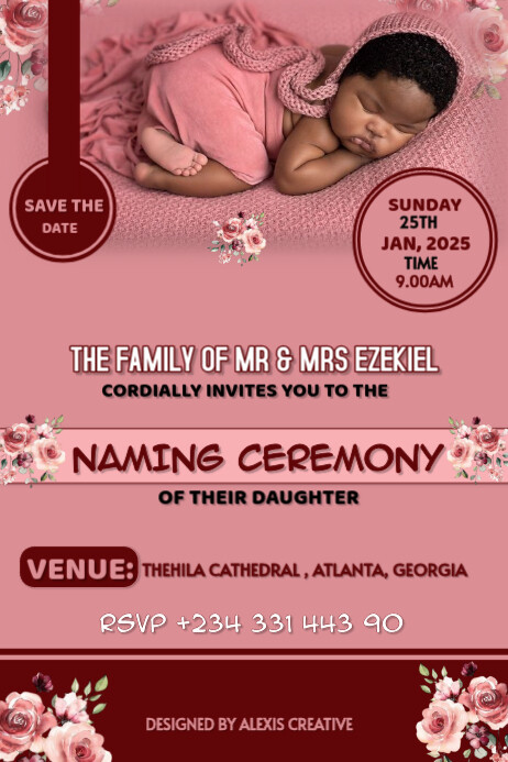 Pink Floral Child Naming Ceremony Template Poster | PosterMyWall