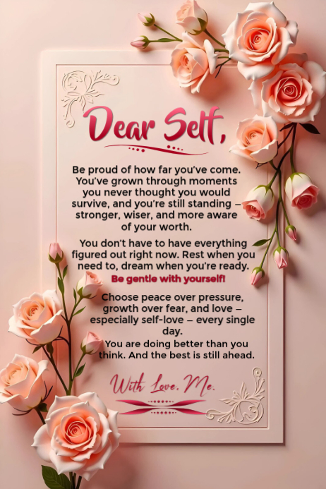 Pink Floral Dear Self Affirmation Poster / Self love and mental ...
