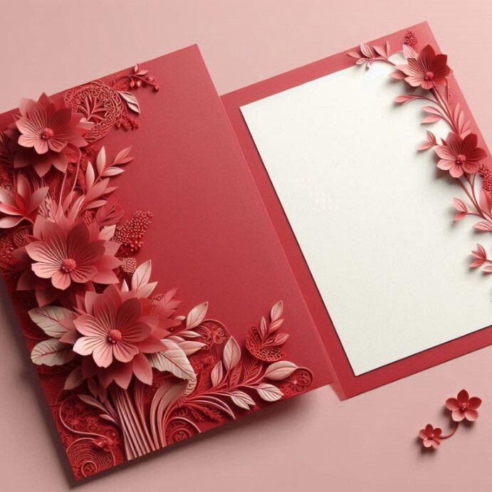 Pink Floral Empty Blank Elegant Invitation,3d Floral Invitation Card ...