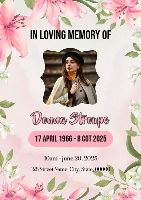 Pink Floral Funeral Program Template A5 | PosterMyWall