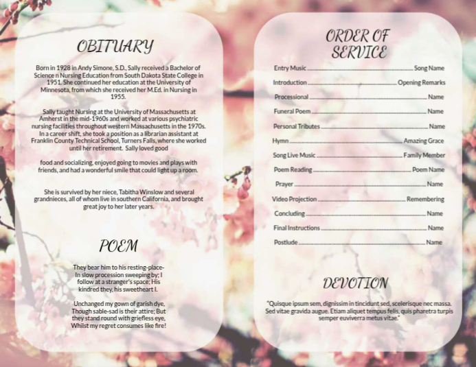 Pink Floral Funeral Program Template | PosterMyWall