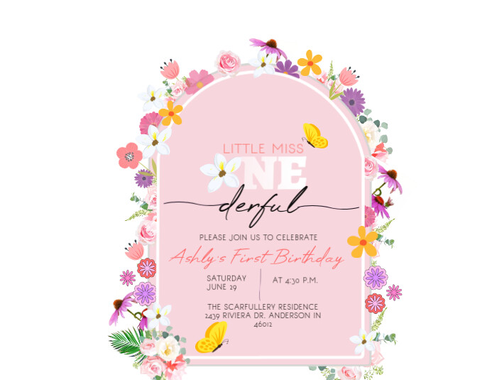 Modello Pink floral girl birthday invitation | PosterMyWall
