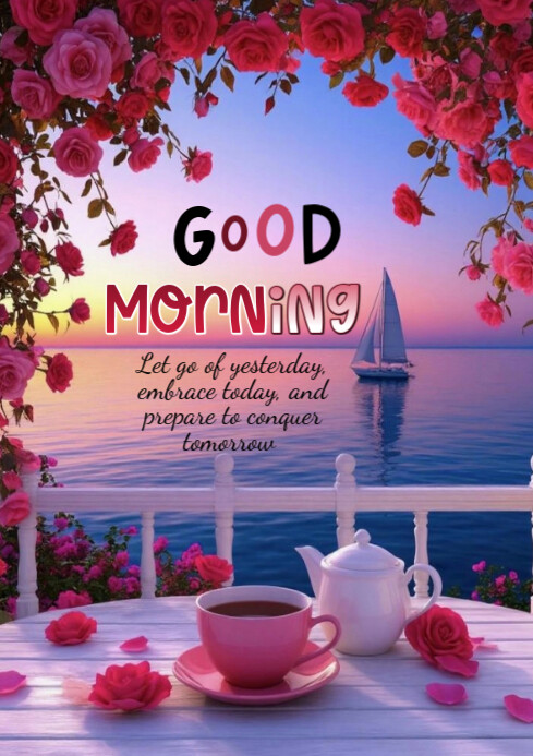 Pink Floral Good Morning A4 Templat | PosterMyWall