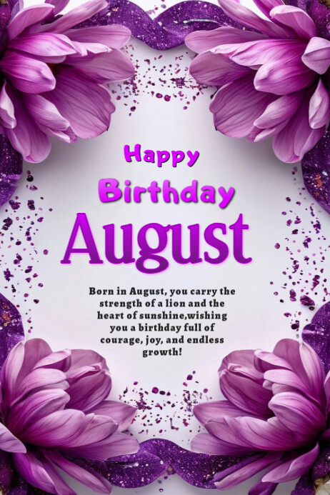 Pink Floral Happy Birthday August Poster Templat | PosterMyWall