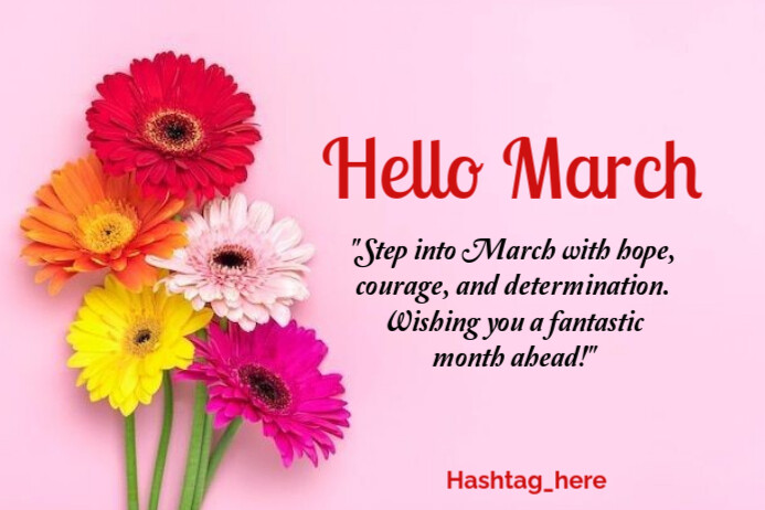 Pink Floral Hello March Poster Template | PosterMyWall