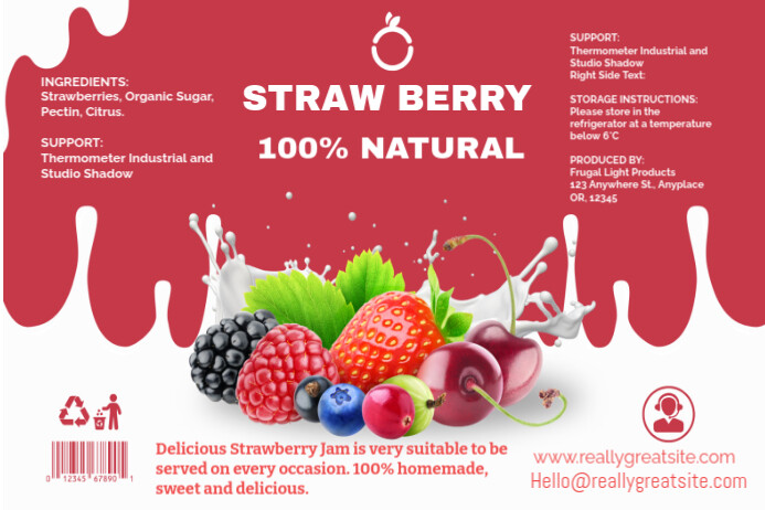 Plantilla de Pink Floral Illustrative Strawberry Product Label For Food ...