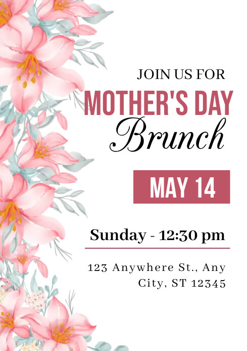 Pink Floral Mother's day Brunch Invitation Templat | PosterMyWall