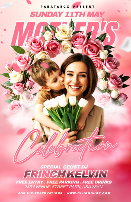 Pink Floral Mother's Day Celebration creative flyer Half Page Wide ...