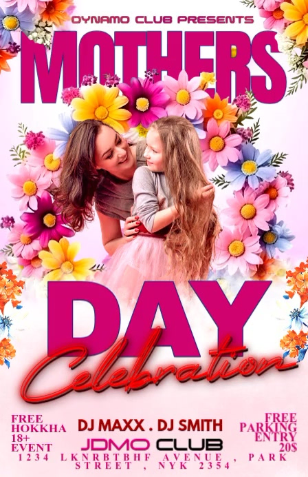 Pink Floral Mother's Day Celebration Half Page Wide Video Template ...