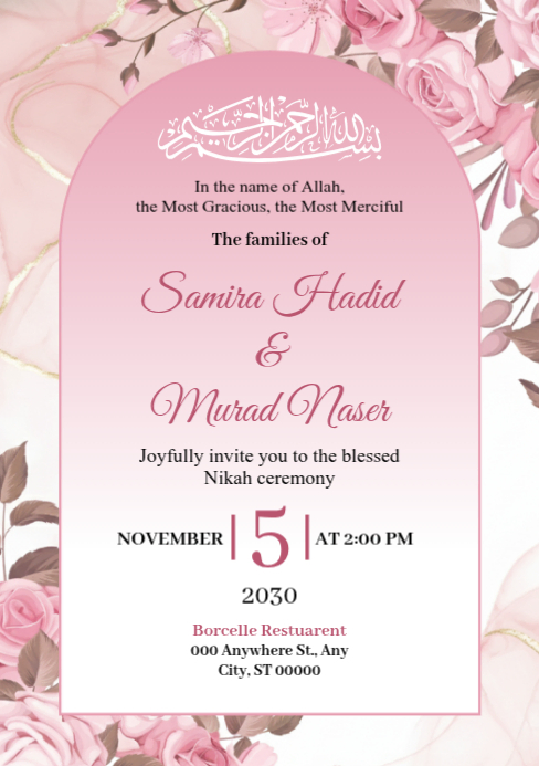 Pink Floral Nikah Invitation Template | PosterMyWall