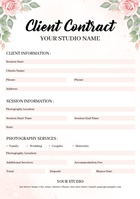 Copy of Pink Floral Photography Form A4 | PosterMyWall