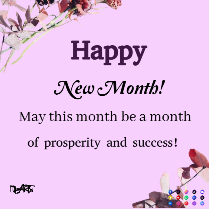 Pink Floral Purple Happy New Month Greetings Instagram Post Template ...
