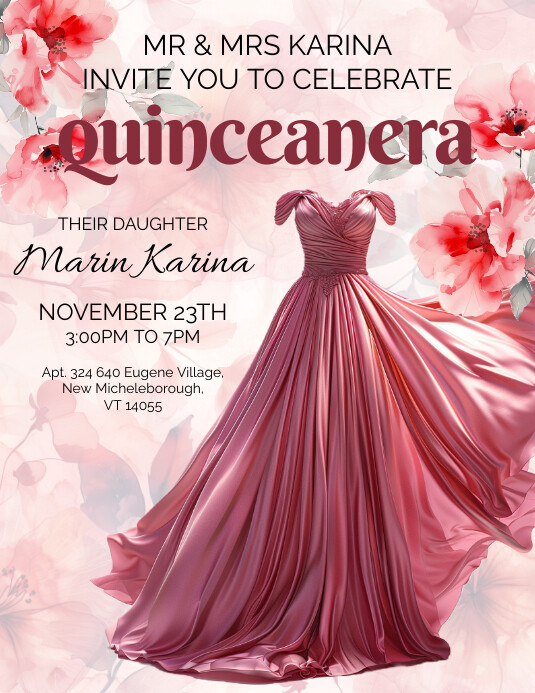 Pink Floral Quinceanera Flyer (us Letter) Template | PosterMyWall