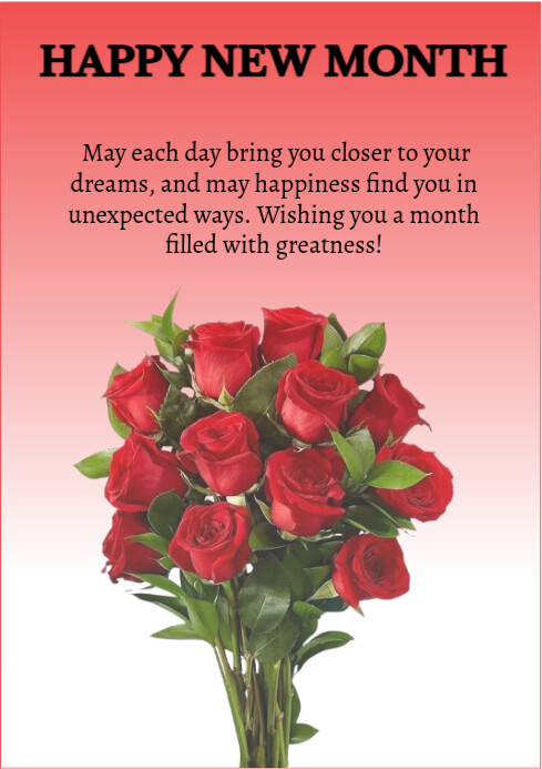 Pink Floral Red Happy New Month Massage A4 Template | PosterMyWall