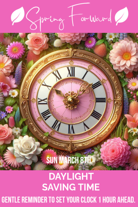Plantilla de Pink Floral Spring Forward Flyer | PosterMyWall