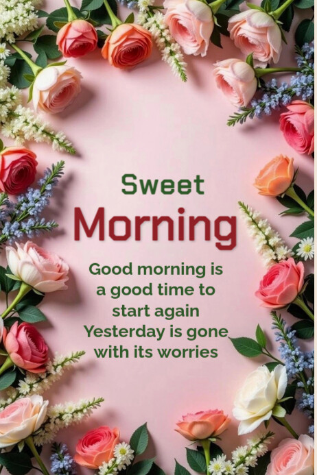 Pink Floral Sweet Morning Banner 4' × 6' Template | PosterMyWall