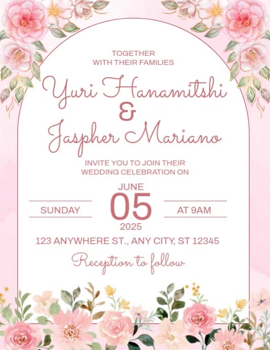 Copy of Pink Floral Theme Wedding Invitation | PosterMyWall