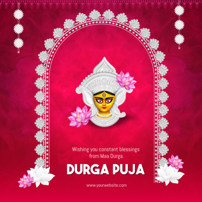 Pink Floral Traditional Indian Durga Puja Pos Instagram Template ...