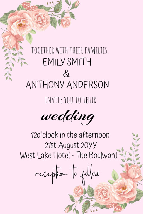 Pink floral Wedding card poster Template | PosterMyWall
