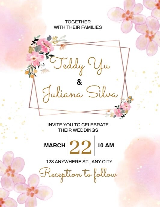 Pink Floral Wedding Invitation Template | PosterMyWall