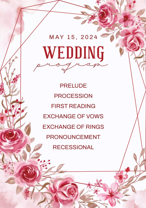 Pink Floral Wedding Program Template | PosterMyWall