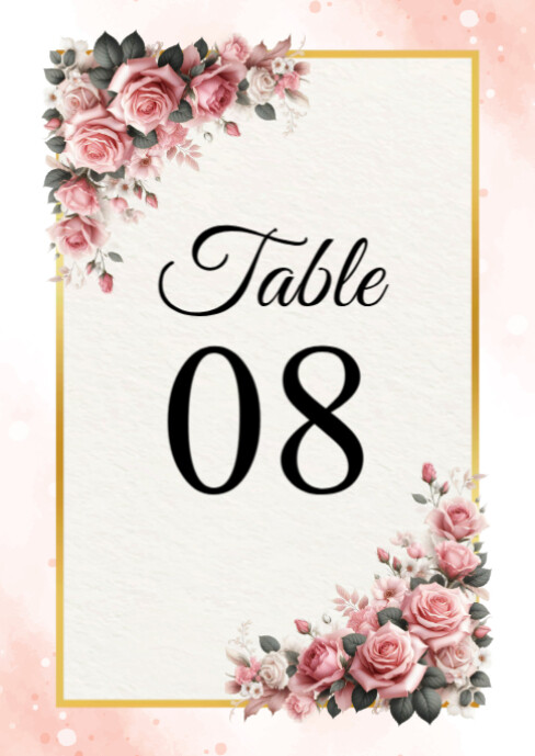 Pink Floral Wedding Table Number A6 Template | PosterMyWall