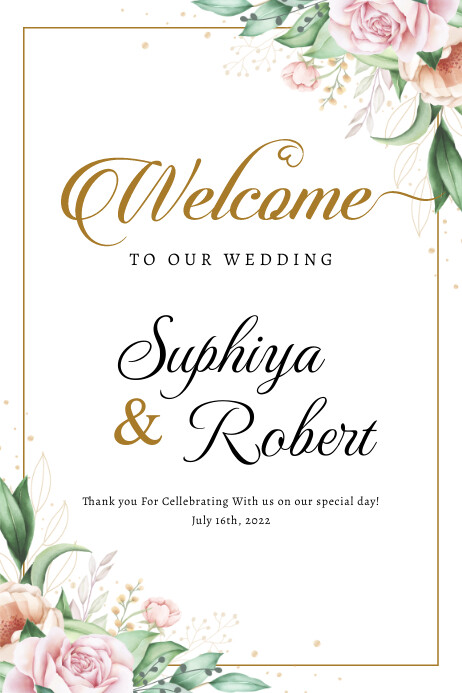 Pink Floral Wedding Welcome Sign Template | PosterMyWall