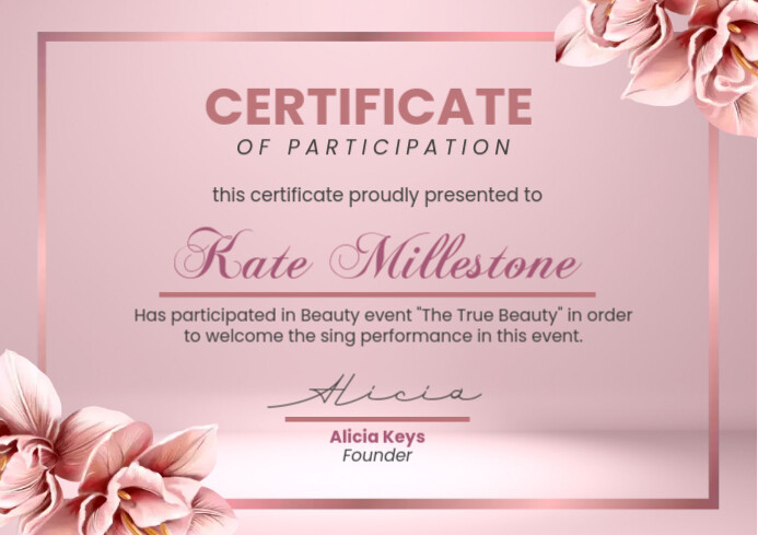 Pink Flower Certificate Beauty Salon Template | PosterMyWall