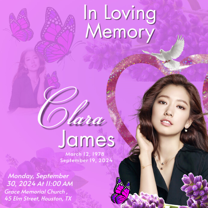 Pink FLower Memorial Announcement Flyer Template | PosterMyWall