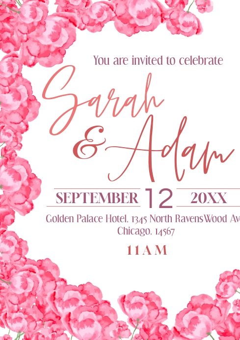Pink Flowers Theme Wedding Invitation Template | PosterMyWall