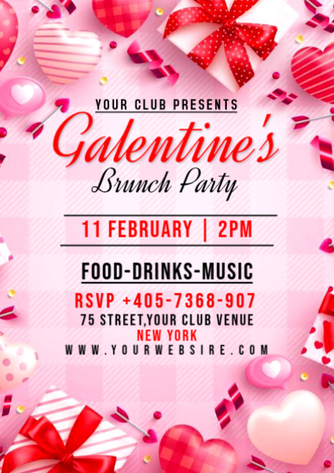 Pink Galentine's Brunch Party A2 Template | PosterMyWall