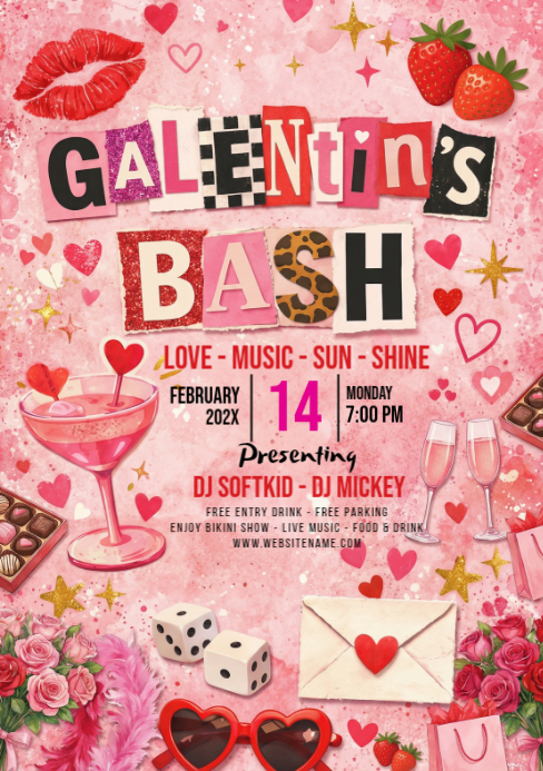 Pink Galentine's Day Bash A5 Template | PosterMyWall