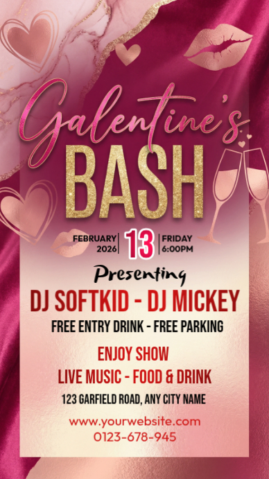 Pink Galentine's Day Bash Instagram Story Template | PosterMyWall