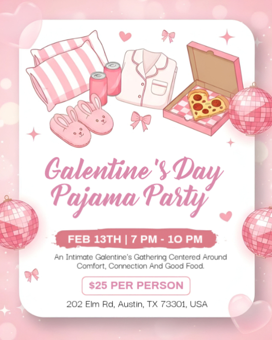 Plantilla de Pink Galentine's Day Pajama Party Invitation Template ...