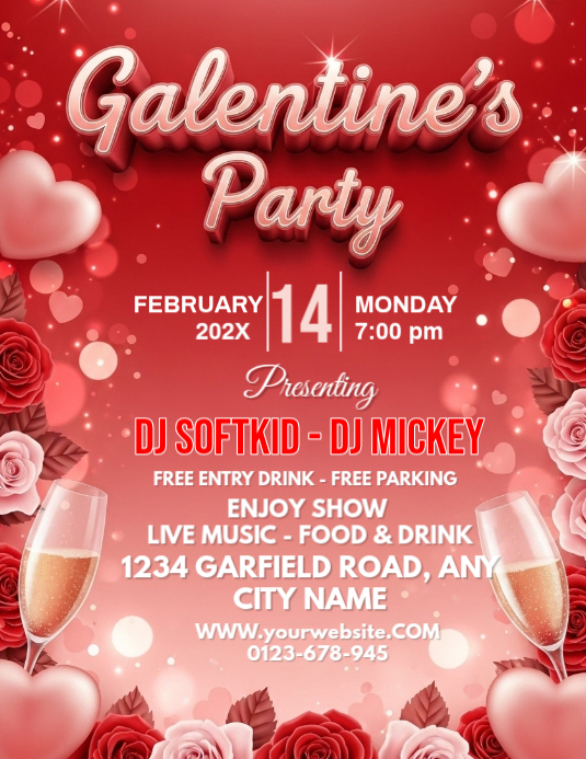 Pink Galentine's Day Party Flyer Template | PosterMyWall