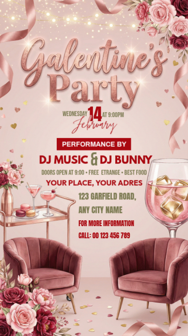 Pink Galentine's Day Party Instagram Story Template | PosterMyWall