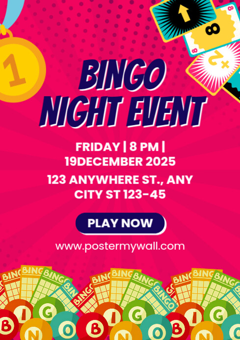 Pink Geometric Bingo Night Event A4 Template | PosterMyWall