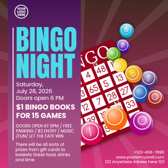 Pink Geometric Bingo Night Event Invitation Instagram Post Template ...