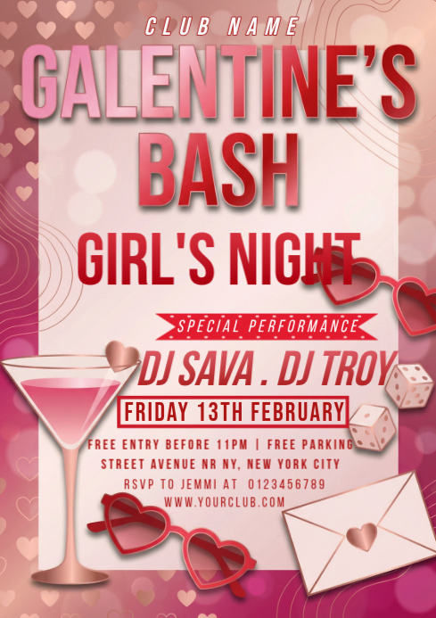 Pink Girl's Night Event A4 Template | PosterMyWall