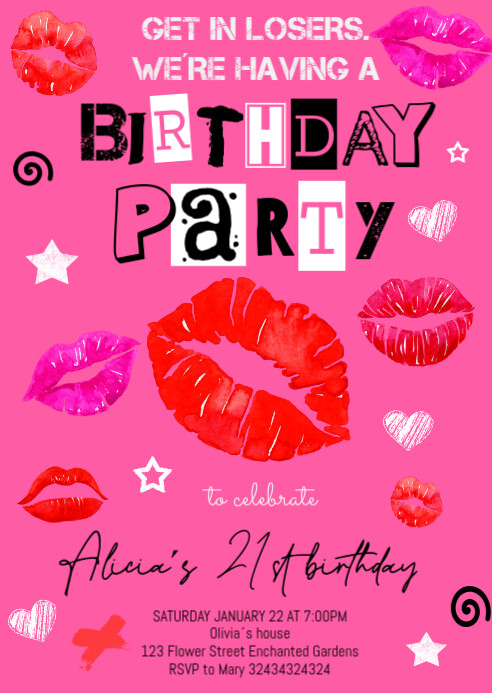 Pink Girls Birthday Invitation Template | PosterMyWall