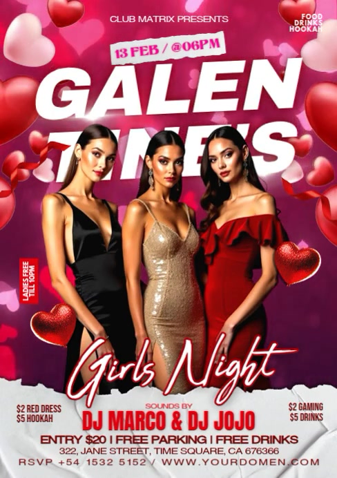 Pink Girls Night Event A4 Video Template | PosterMyWall