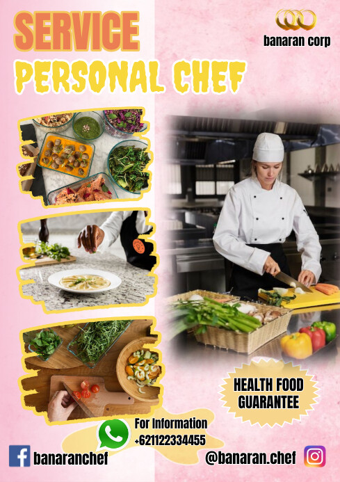 Pink Gradien Personal Chef Service A4 Template | PosterMyWall